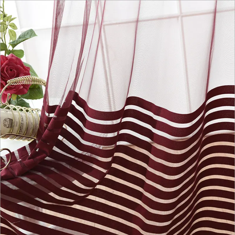 Luoshanna New Modern Brief Mesh Curtain Fabric Classic Striped Wine Red ...