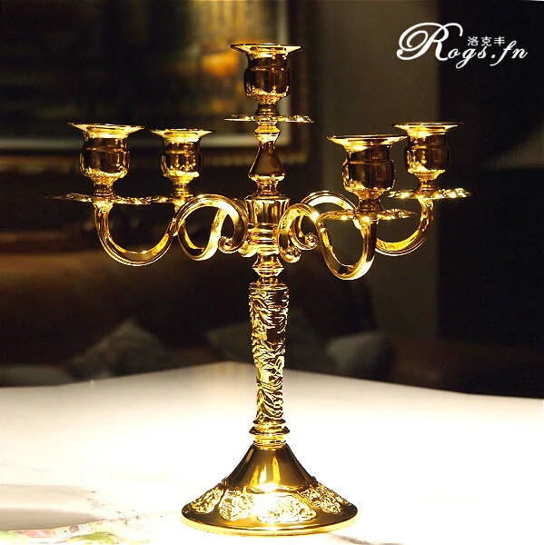Candelabro de oro de 5 brazos, candelabro de cristal de boda, soporte ...