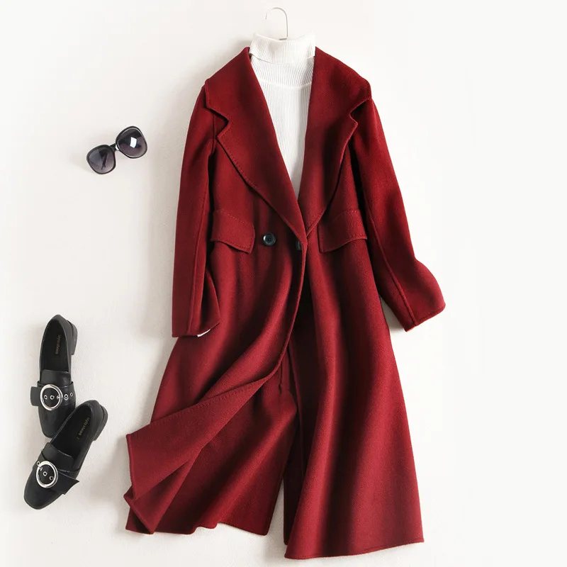 Women's Winter Coat Turn Down Collar Solid Color Long Sleeve European ...