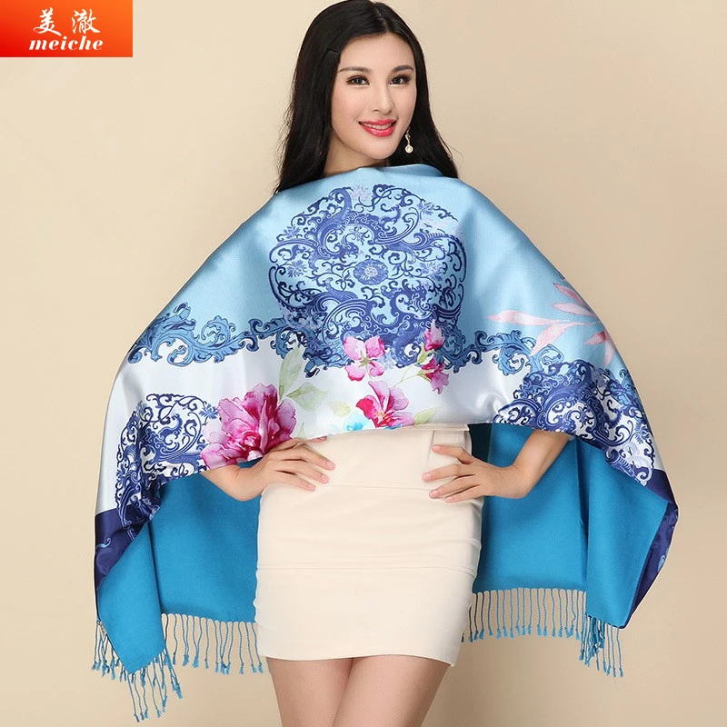 Meiche Chinese Style Flower silk Scarf Women Autumn&Winter Warm Shawl ...