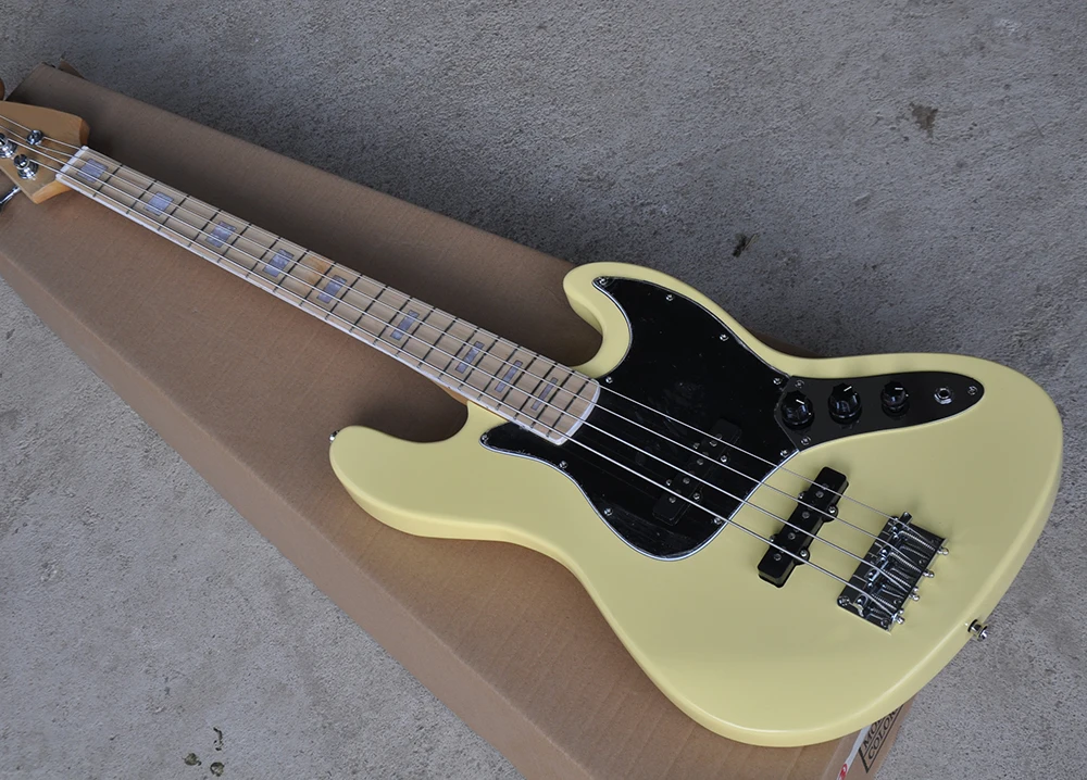 4 Strings Yellow Electric Bass Guitar with Black Pickguard,Maple ...