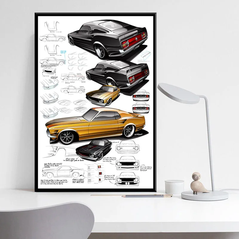 Ford Mustang Evolution Chart Poster 24 x 36 inches Artwork tried ...