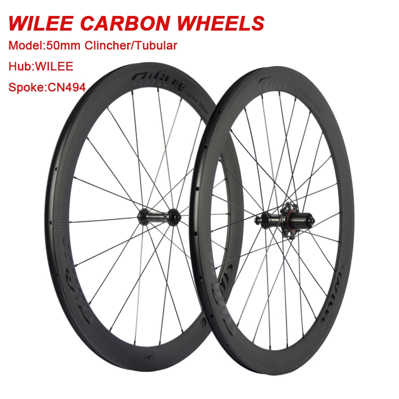 WILEE 700C Carbon Road Wheelset 50mm Clincher Carbon Wheels Tubular ...