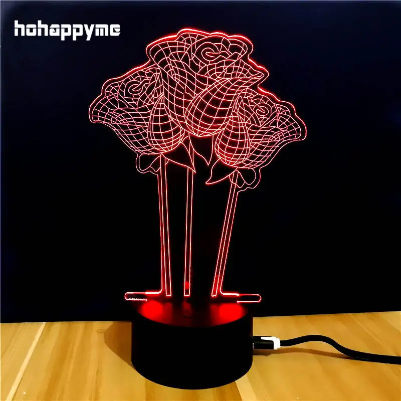 Roses Flower 3D LED Light Sign Acrylic LED Sign Home Decor Gift Bar ...