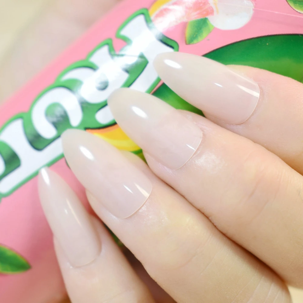 24pcs-Oval-Sharp-end-Stiletto-False-Nails-Candy-Fleshcolor-Nude-Full ...