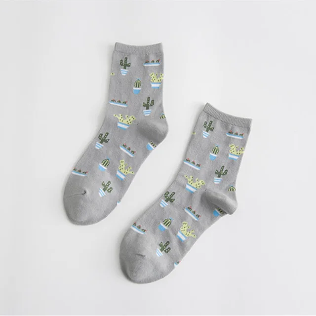 Cotton Women's Socks with Cactus Print