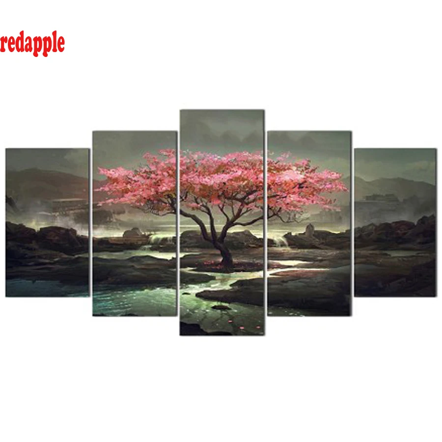 Modular Pictures Wall Art 5 Pieces Diamond Painting Tree Landscape Full ...