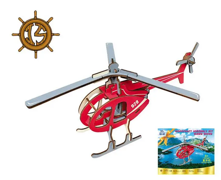 DIY Wooden Assembly Aircraft Model Building Blocks Helicopter Fighter ...