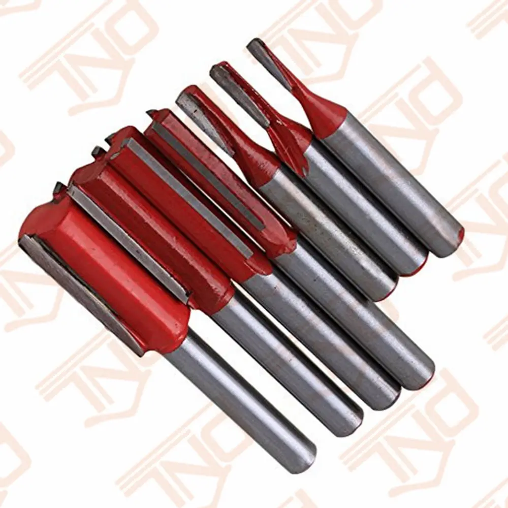 Pack of 7 Straight Bit Shank 1/4 Inch Silver & Red Carbide Woodworking ...