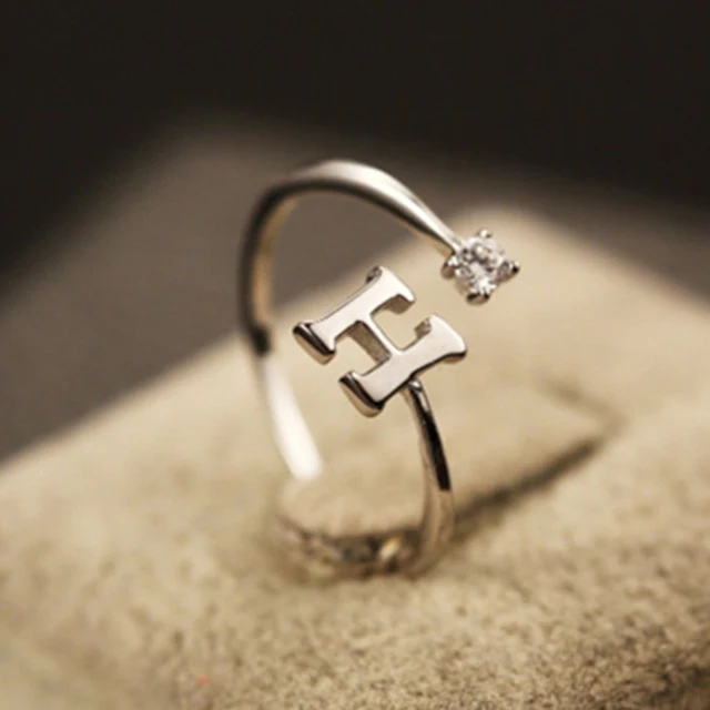 Fashion Letter H Ring for Women Girls Adjustable Zircon Open Ring ...