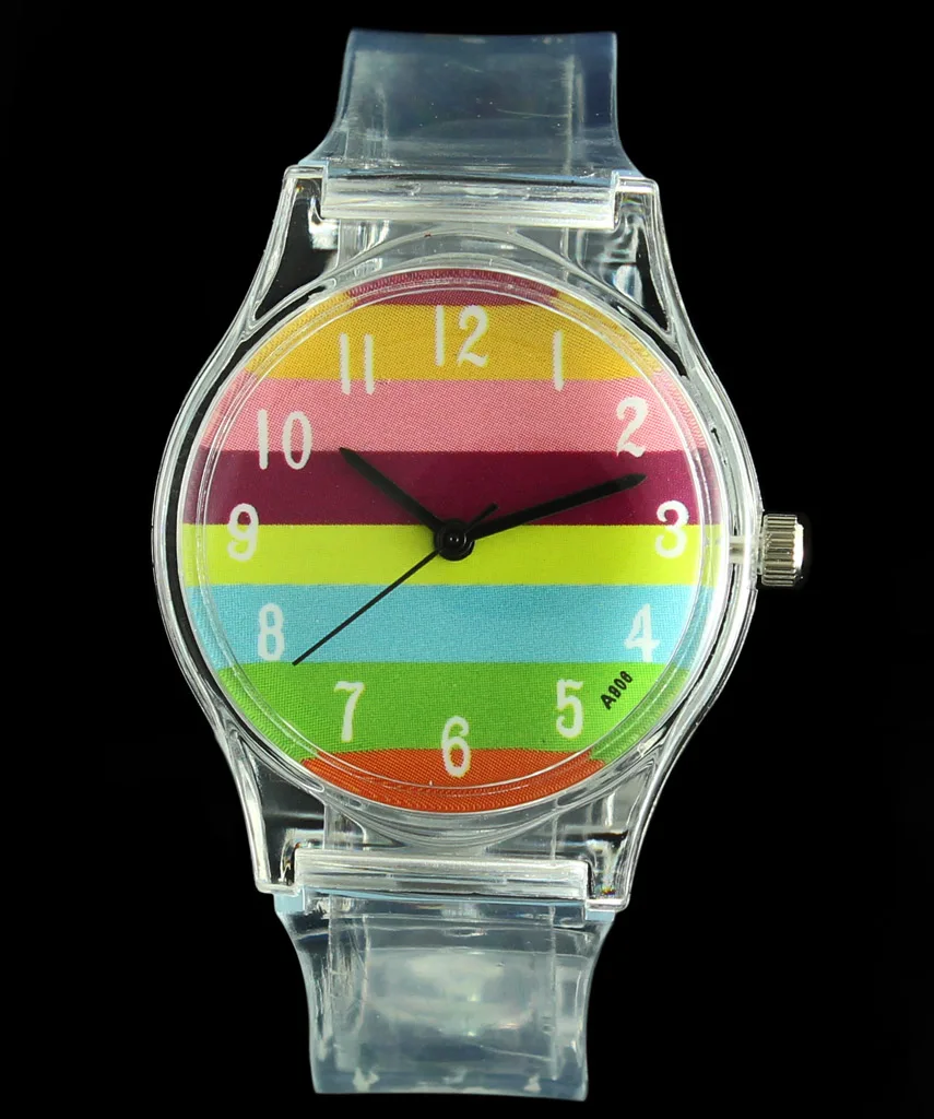 Rainbow Stripe Watch White Clouds Multicolor Kids Circle Cartoon ...