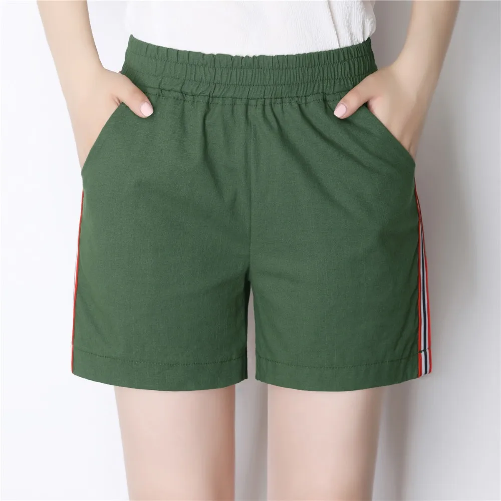 Fashion candy color summer shorts women casual linen side stripped ...