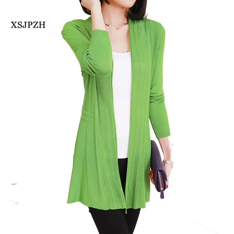 Primavera Cor Sólida Tamanho Grande Fino Longo De Malha Cardigans ...