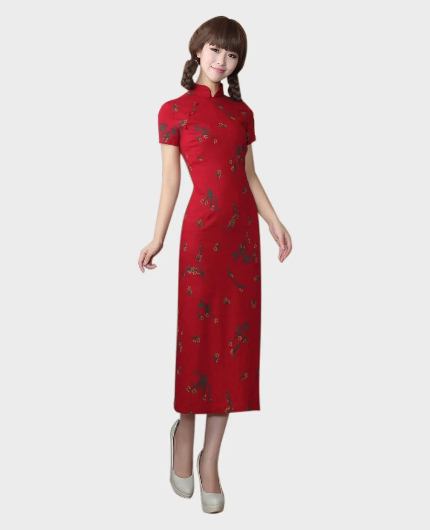 Vintage Elegant Chinese Women Long Cheongsam Dress Linen Cheongsam Long ...