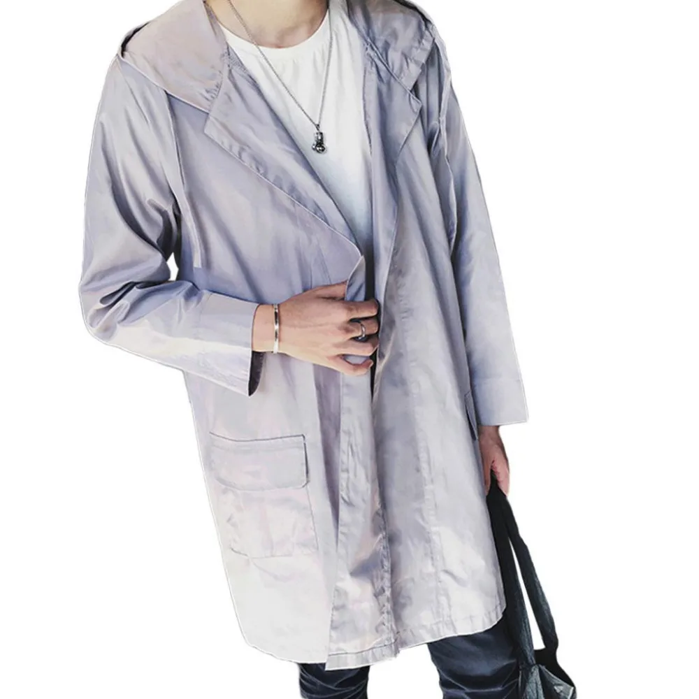 FL&AEVVE Letter Printed Long Trench Coats Men Hooded Lapel Outwear ...