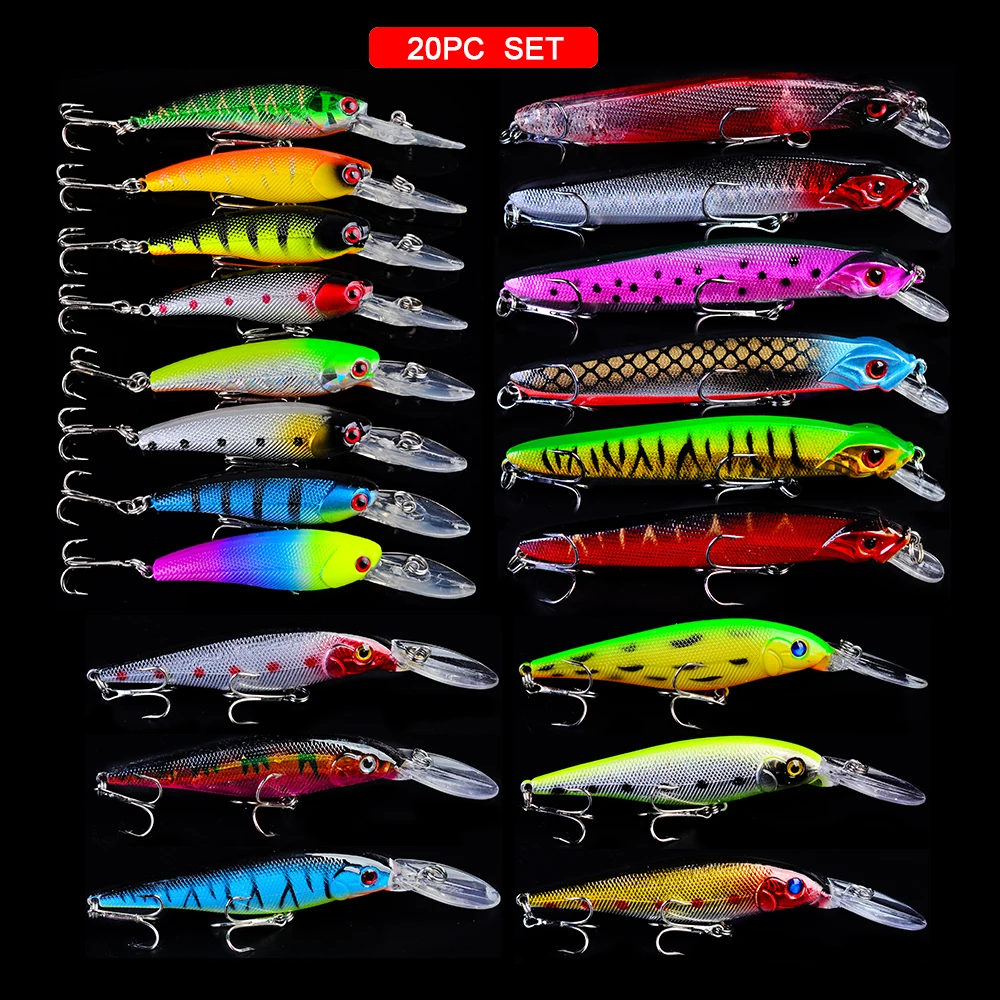 New Style 20pcs Mix Floating Minnow Fishing Lure 3D Eyes Fishing ...