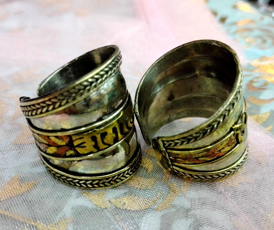 1 Piece Excellent Gold Color Tibet Silver Wide Ring Buddhism Nepal Ring ...