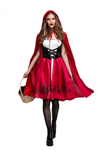 Adult Women Halloween Costume Little Red Riding Hooded Robe Lady ...