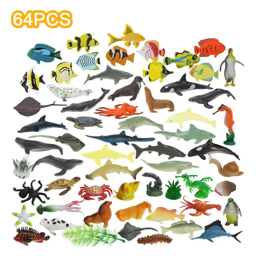 64pcs Simulation Marine Animal Model Toy Simulation Marine Animal Ocean ...