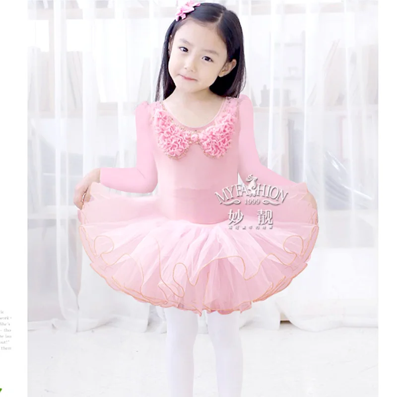Girls dancing dress girl ballet dress dancewear long sleeves 3colors ...