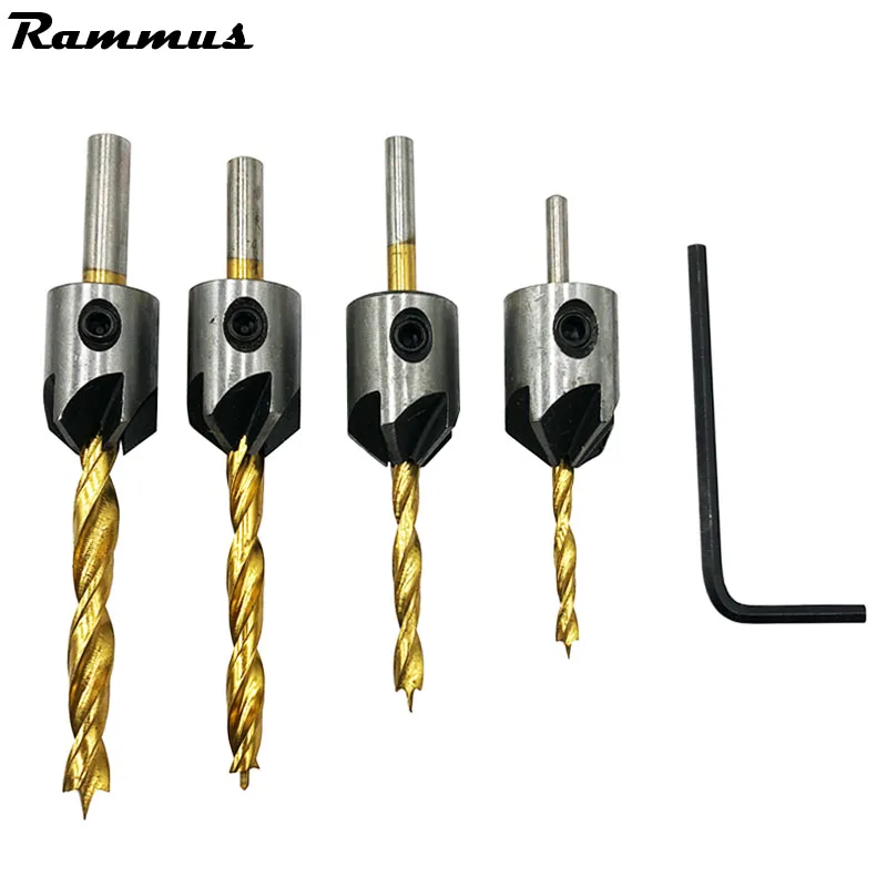 3 6mm 4pcs HSS 5 Flute Countersink Drill Bit Set Carpentry Reamer ...