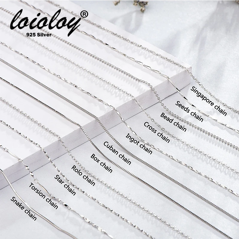 Loioloy Real 925 Sterling Silver Necklaces Slim Thin Snake 925 Women's ...