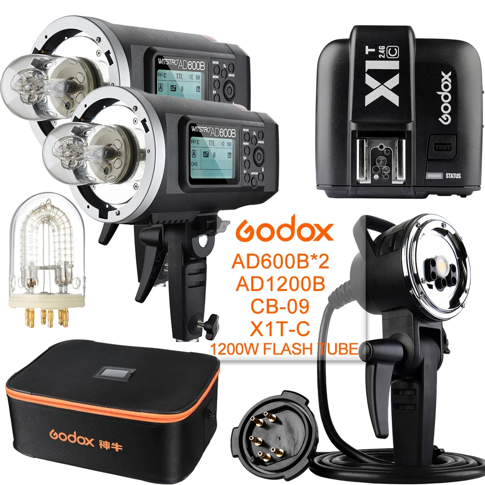 2 Pcs Godox AD600BM 600W 2.4G GN87 1/8000 HSS Outdoor Flash+X1T C+AD ...