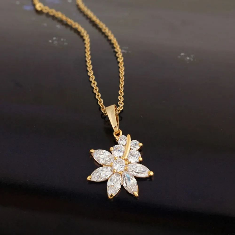 Colar pingente de pétalas de flores, elegante, para mulheres, aço ...