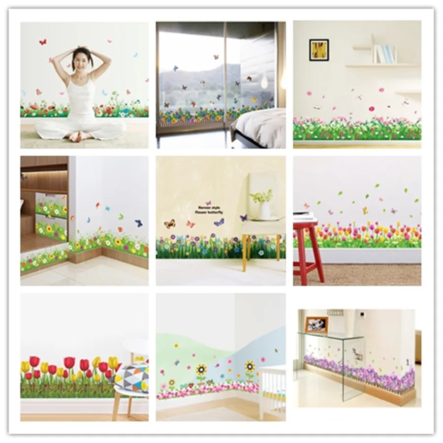 % 3d stereo tulip Sun flower baseboard PVC wall sticker kids room decor ...