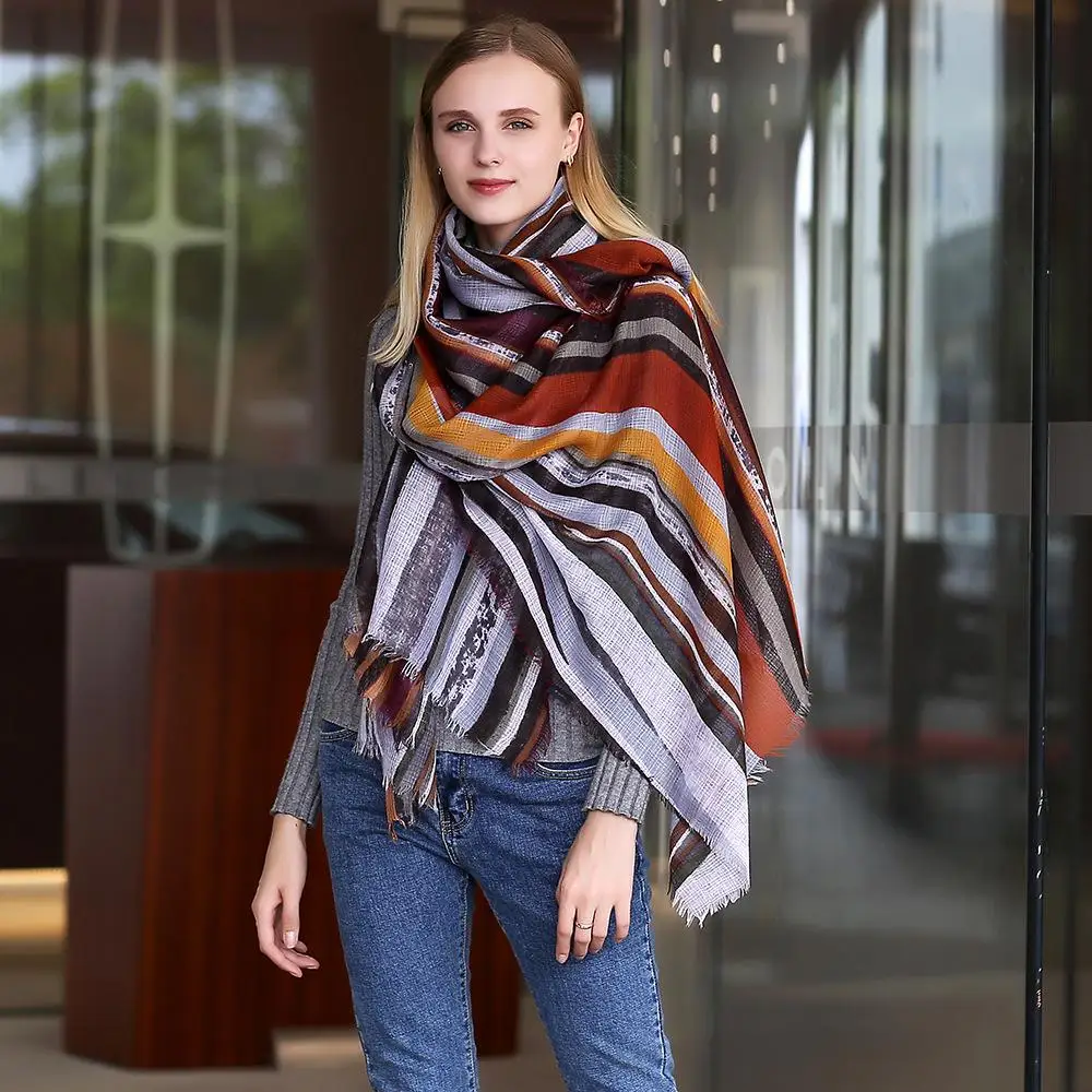 IMucci Listrado Impresso Lenço de Algodão Cachecol de Inverno Mulheres ...