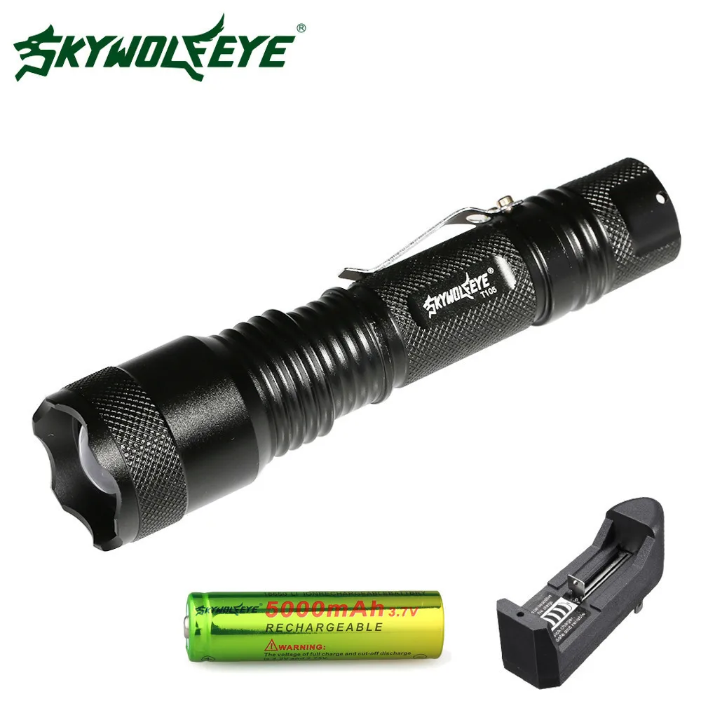Skywolfeye LED Flashlight CREE T6 Tactical Zoom 5 Modes Aluminium Torch ...