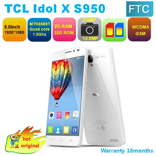 TCL idol X S950 android 4.2 Quad Core smart phones 5 inch FHD screen MTK6589T 1.5GHz 2GB/32GB ...
