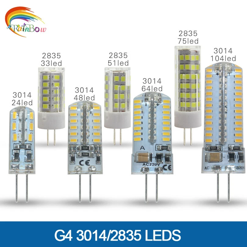 G4 LED Lamp DC12V AC220V Bulb SMD 3014 2835 warm /cold white Light 360 ...