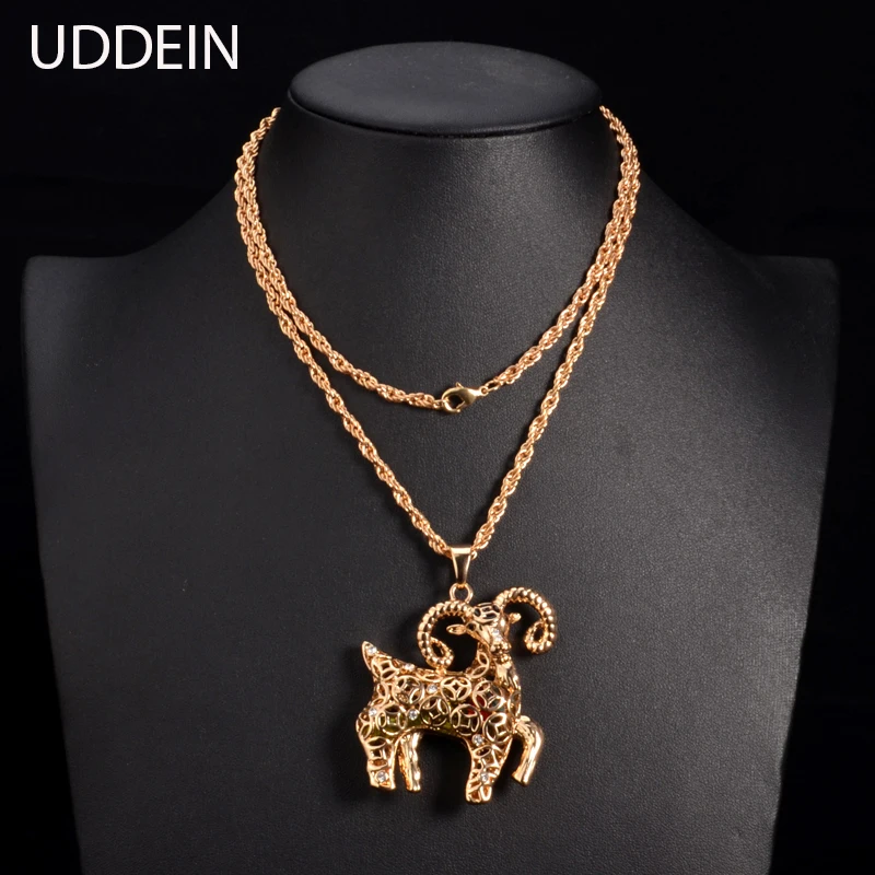 UDDEIN Color Long Necklace Women Goat Pendant Style Sweater Chain Gold ...
