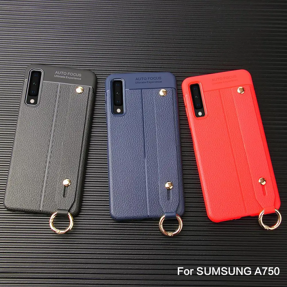 For Samsung Galaxy A7 2018 Case Soft Silicone Litchi Grain With Wrist ...