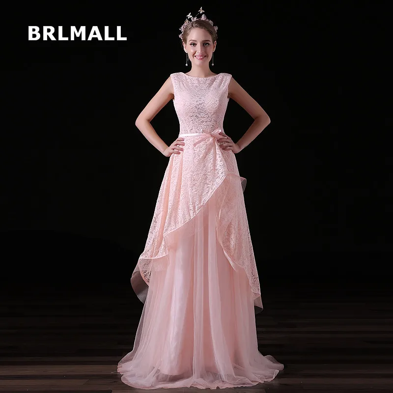 2019 Simple Rose De Bal Robes Tulle Dentelle Une Ligne O Cou Plus La ...