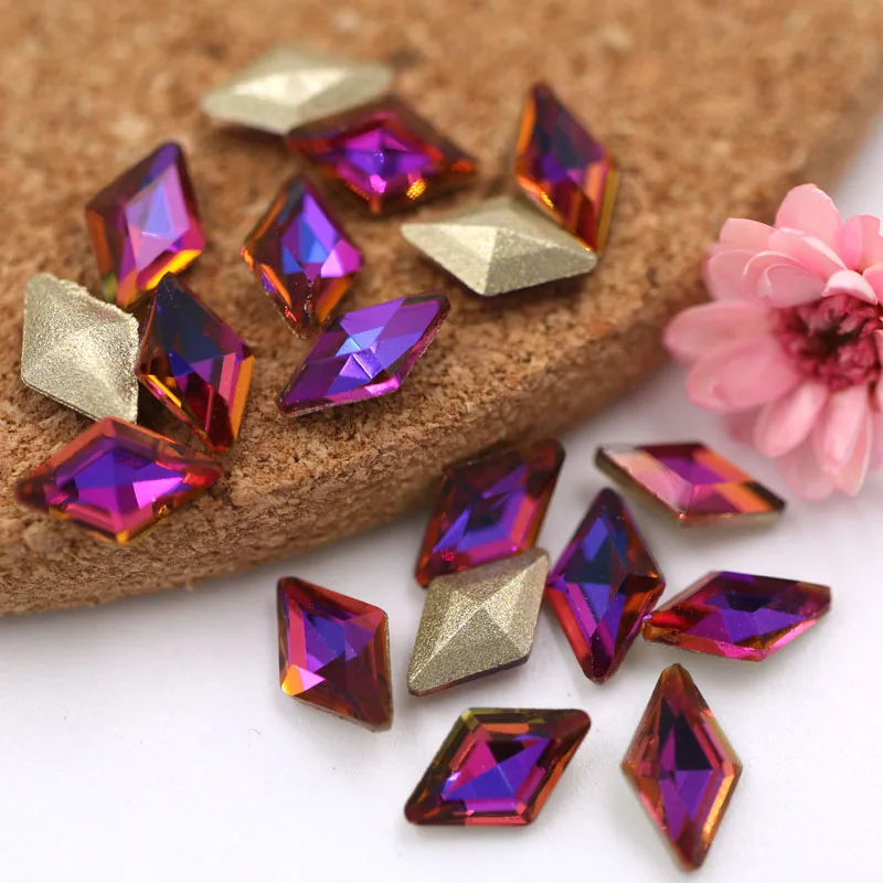New 5x8mm rhombus shape crystal glass pointback rhinestones Purple blue ...