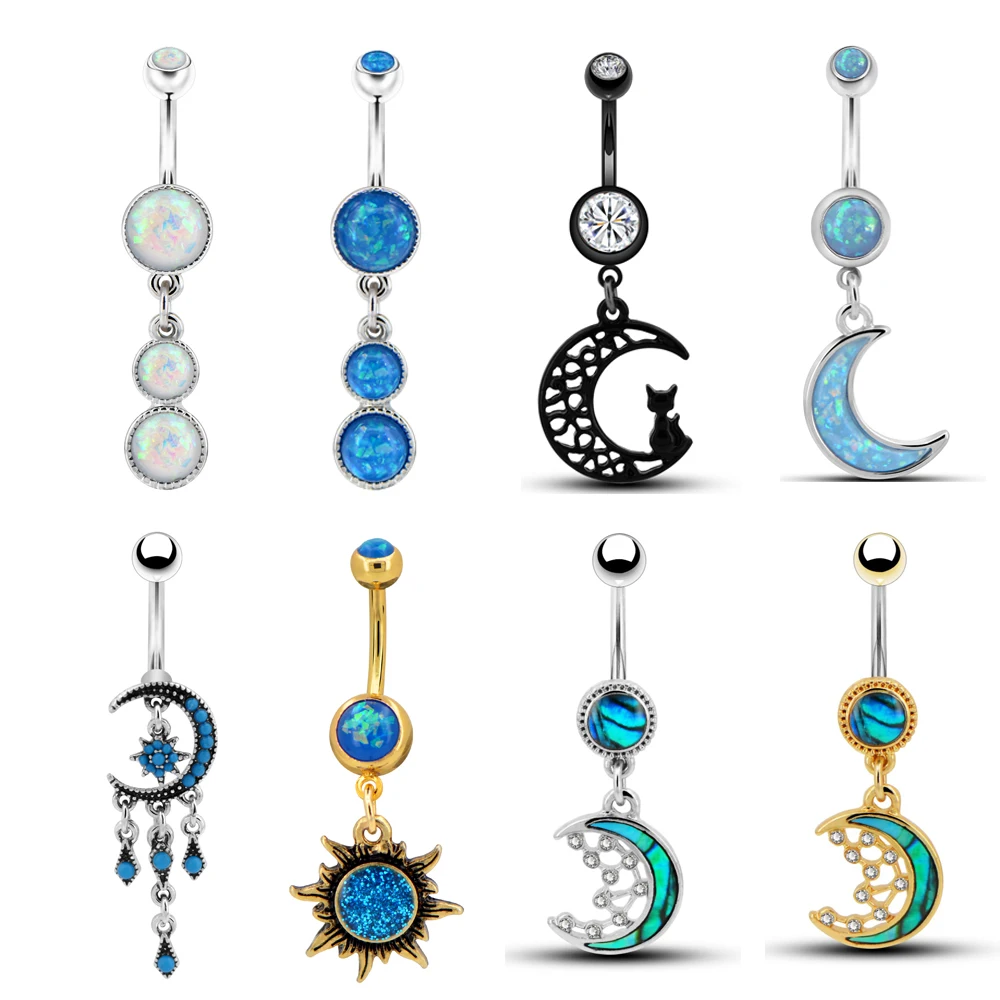 BODY PUNK Summer Bikini Belly Button Rings 14G Rainbow Moon Star CZ ...