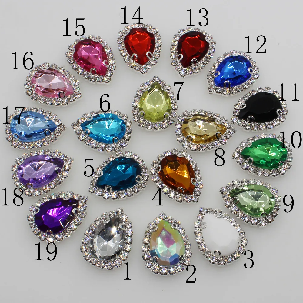 New-10pc-20-25mm-Water-Drop-4-Holes-Silver-Diamante-Rhinestone-Buttons ...