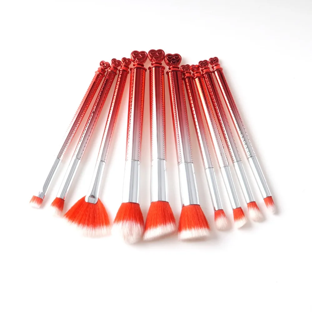 10 Pcs Heart Handle Red Makeup Brushes Set pincel maquiagem Cosmetics ...