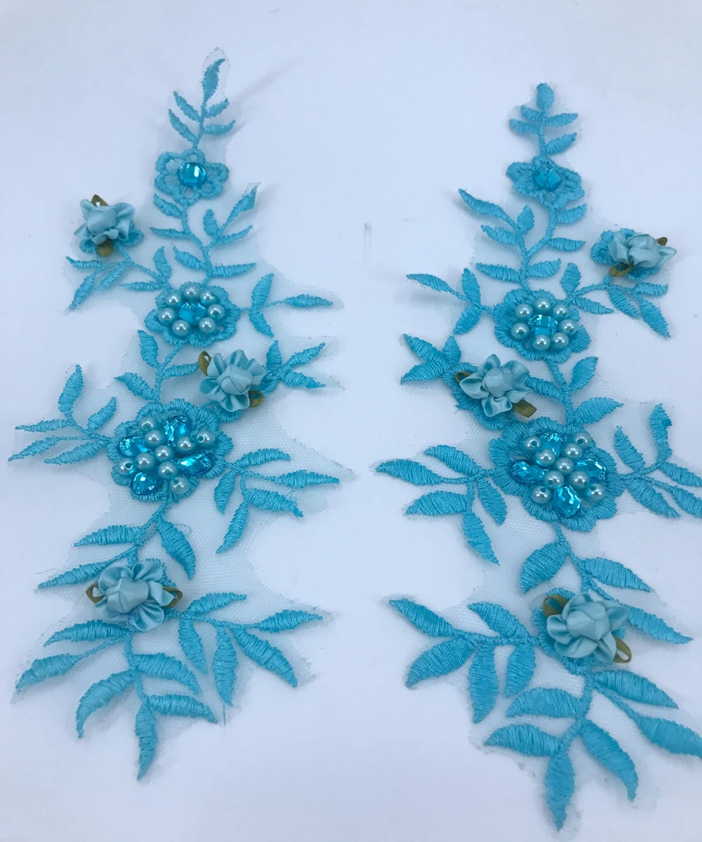 sew on flowers patches Water soluble embroidery light blue lace ...