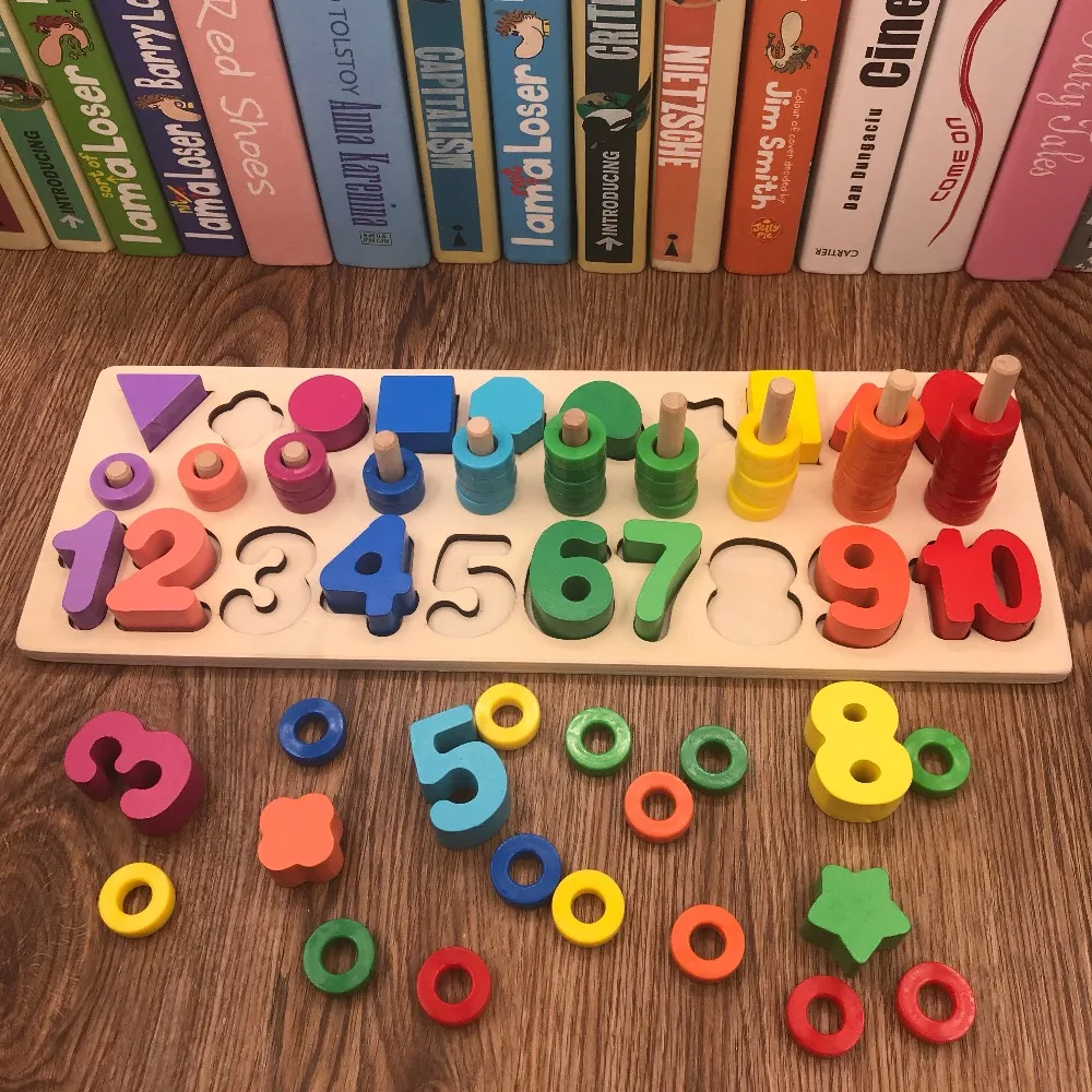 3 In 1 Digital Shape Montessori Math Toys Pairing Rainbow Rings ...