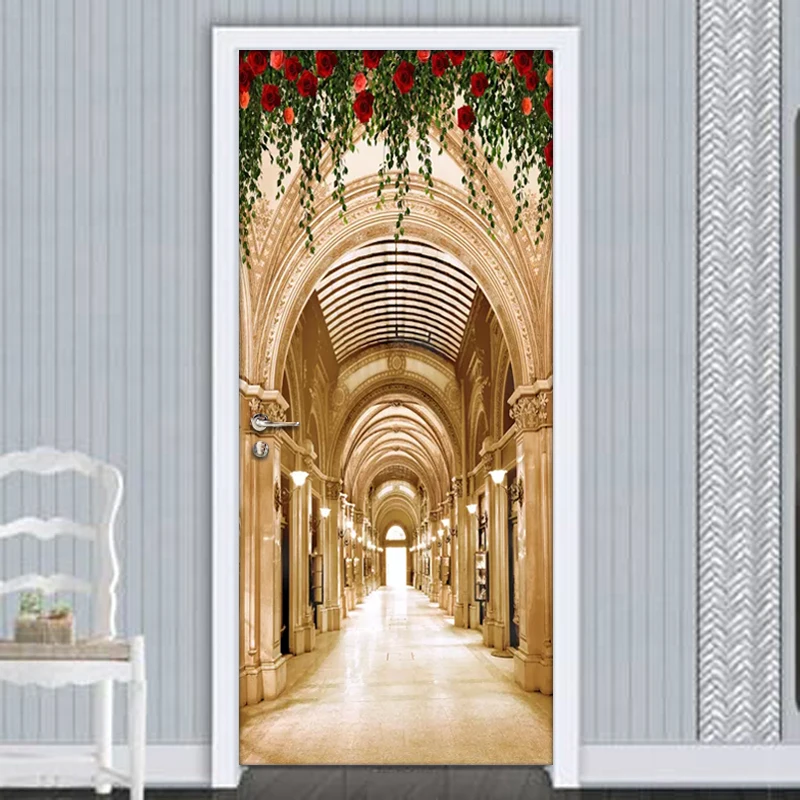 European Style Hall Corridor Door Sticker 3d Photo Wallpaper Pvc ...
