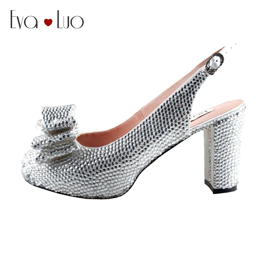 CHS963 Gorgeous Custom Handmade Silver Crystal Bow Slingbacks Shoes ...