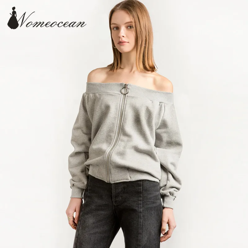 RING ZIPPER OFF THE SHOULDER SWEATSHIRT Zip up Slash Neck Women ...