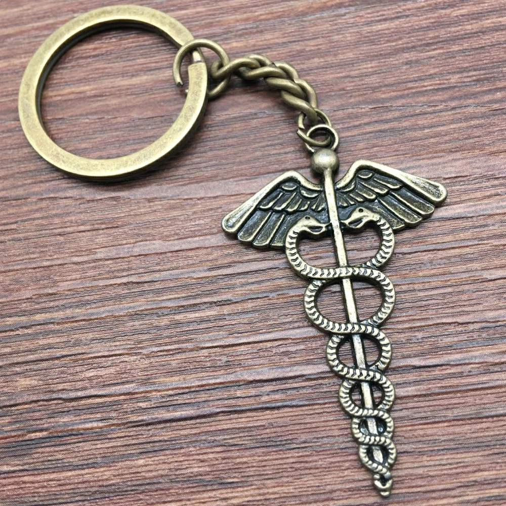 1 Piece Keyring Caduceus Medical Symbol Keychain 49x30mm Antique Bronze ...