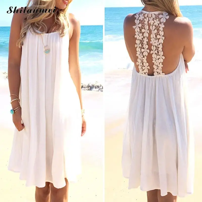 Summer Chiffon Beach Dress Womens 20118 New Sexy Hollow Lace