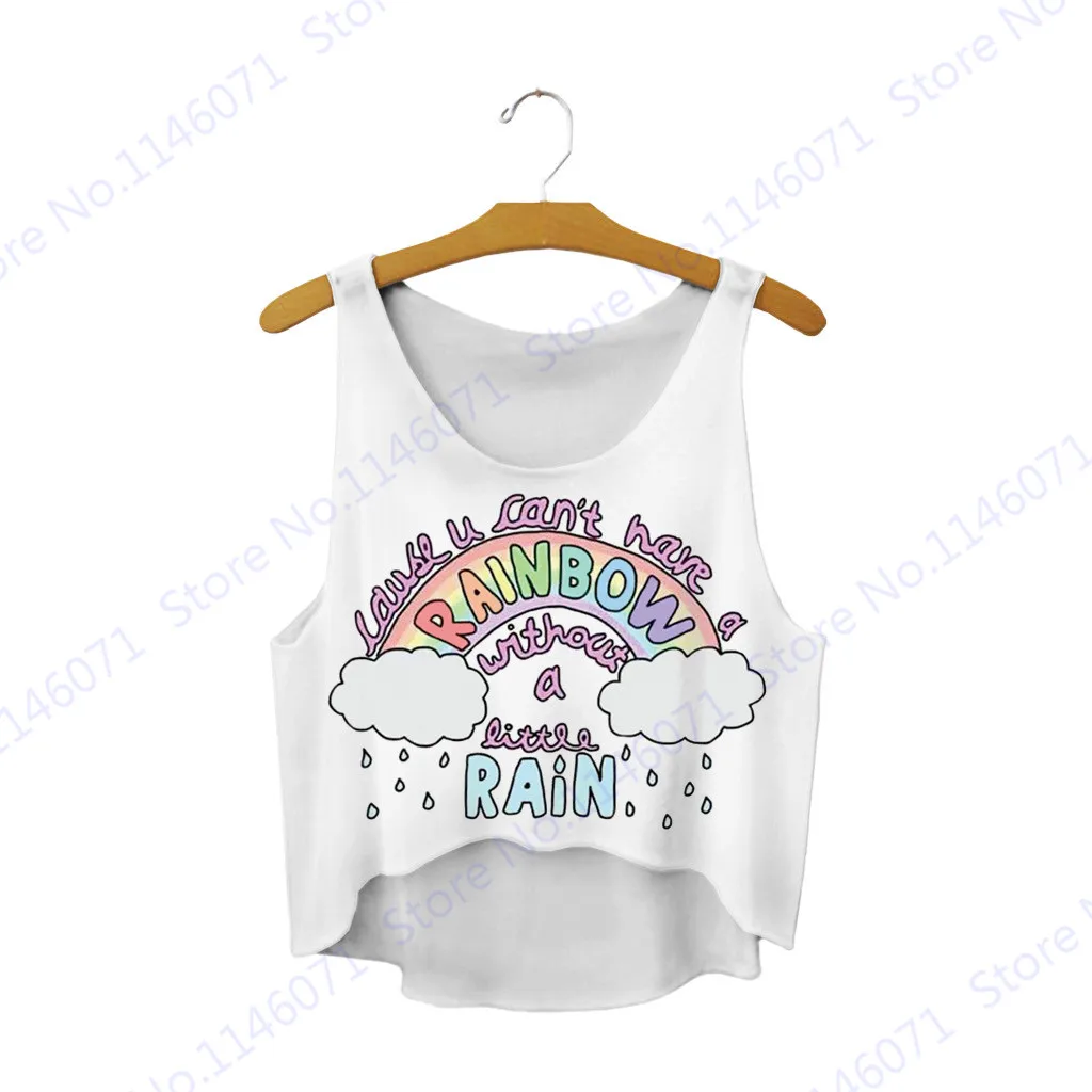 Rainbow Rain Bottoming Cropped Tanks White Letter Print Beach Running ...