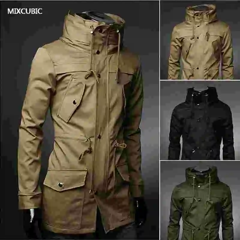 Mixcubic 2017 England Style High Collar Jacket Trench Men Army Green ...
