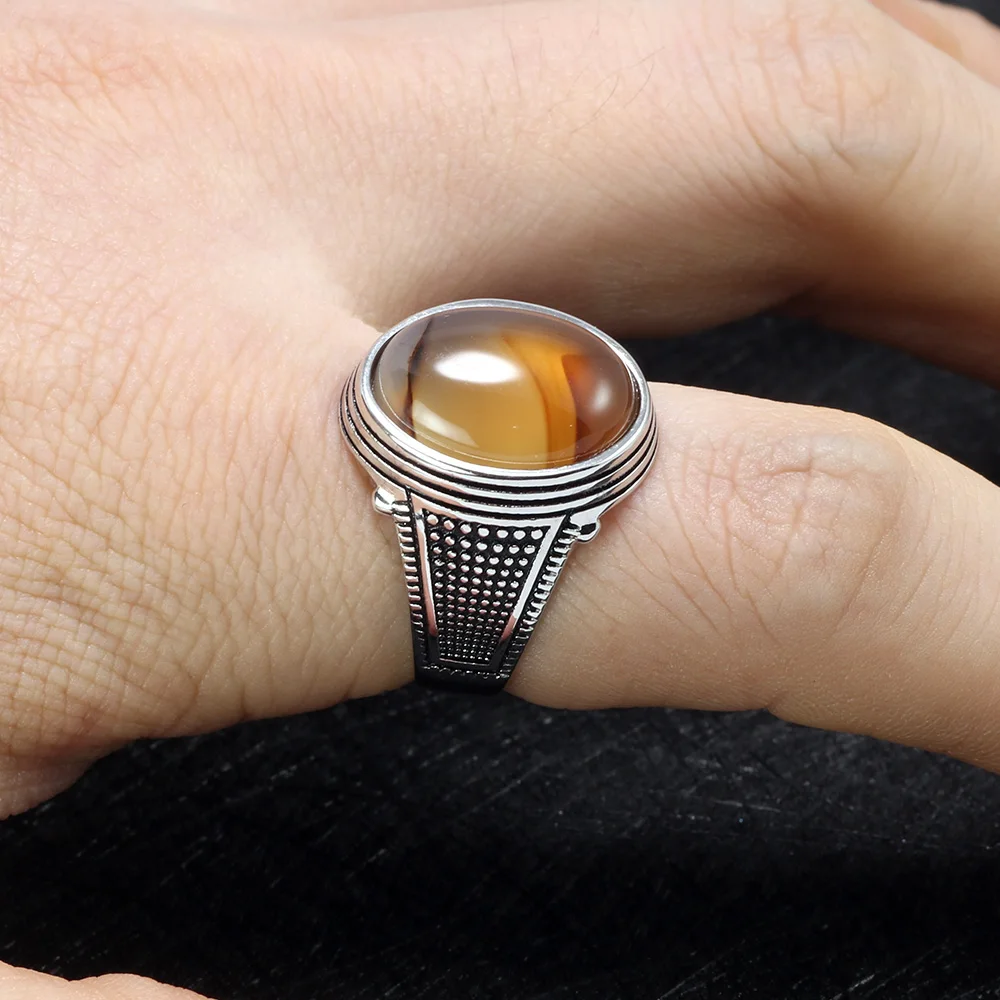 Antique Men's TurkishRings With Stones Natural Onyx Multi Colors Ring ...